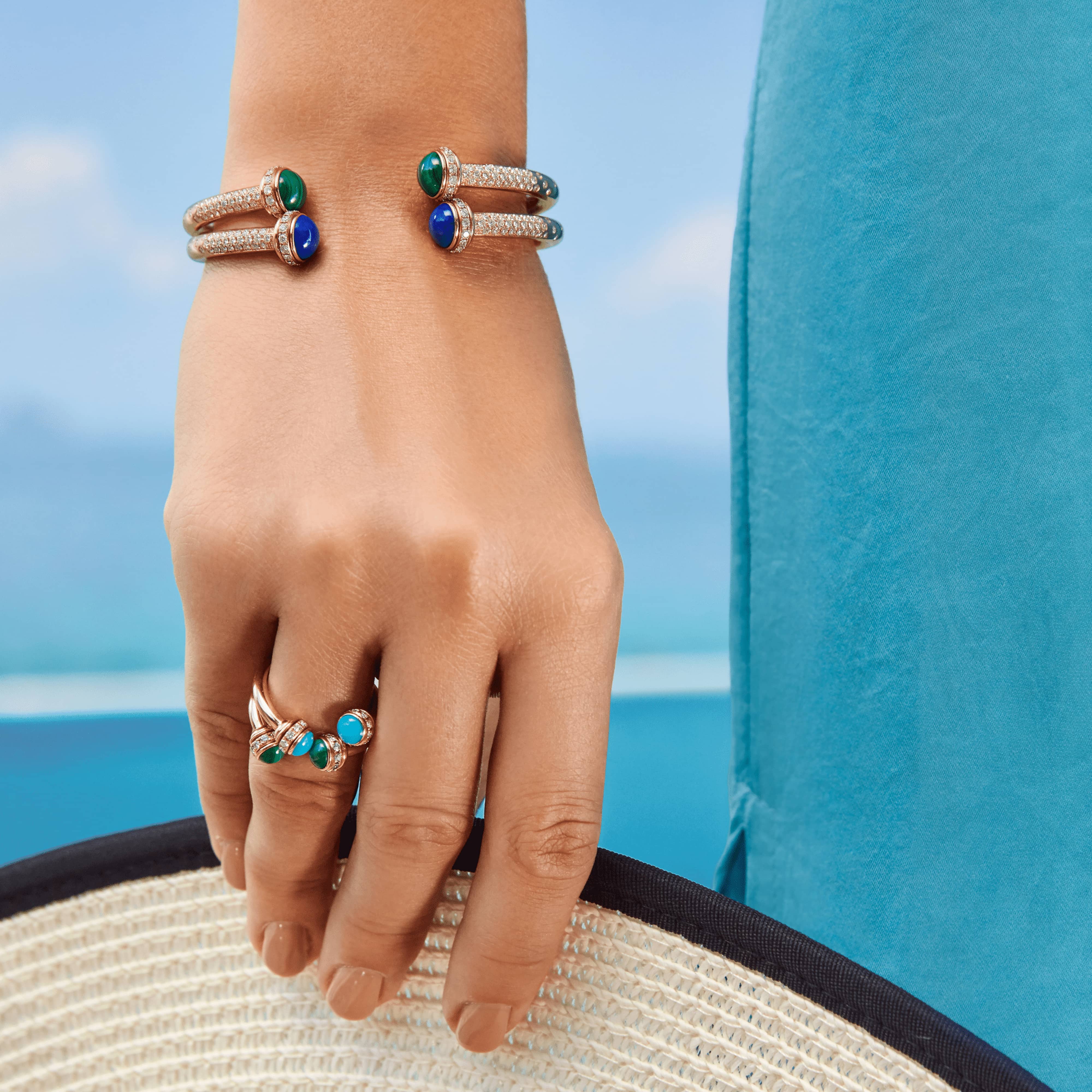 Rose gold Malachite Diamond open bangle bracelet - Piaget Luxury ...