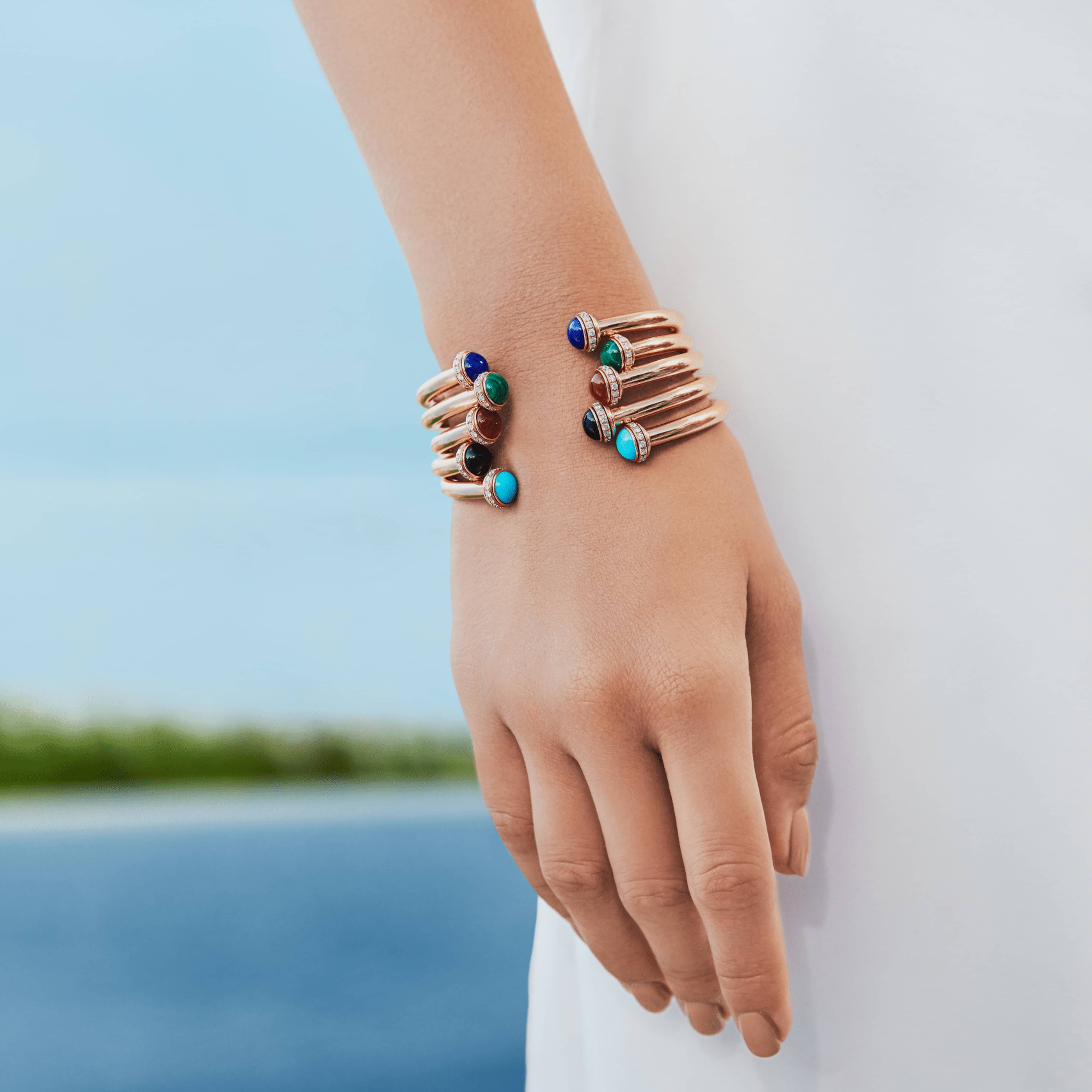 Rose gold Turquoise Diamond open bangle bracelet - Piaget Luxury ...