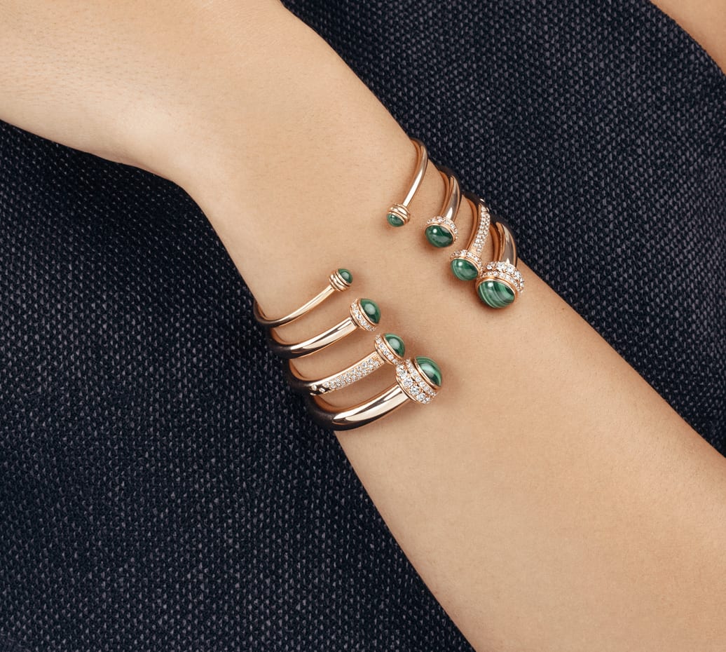 Rose gold Malachite Diamond open bangle bracelet - Piaget Luxury ...