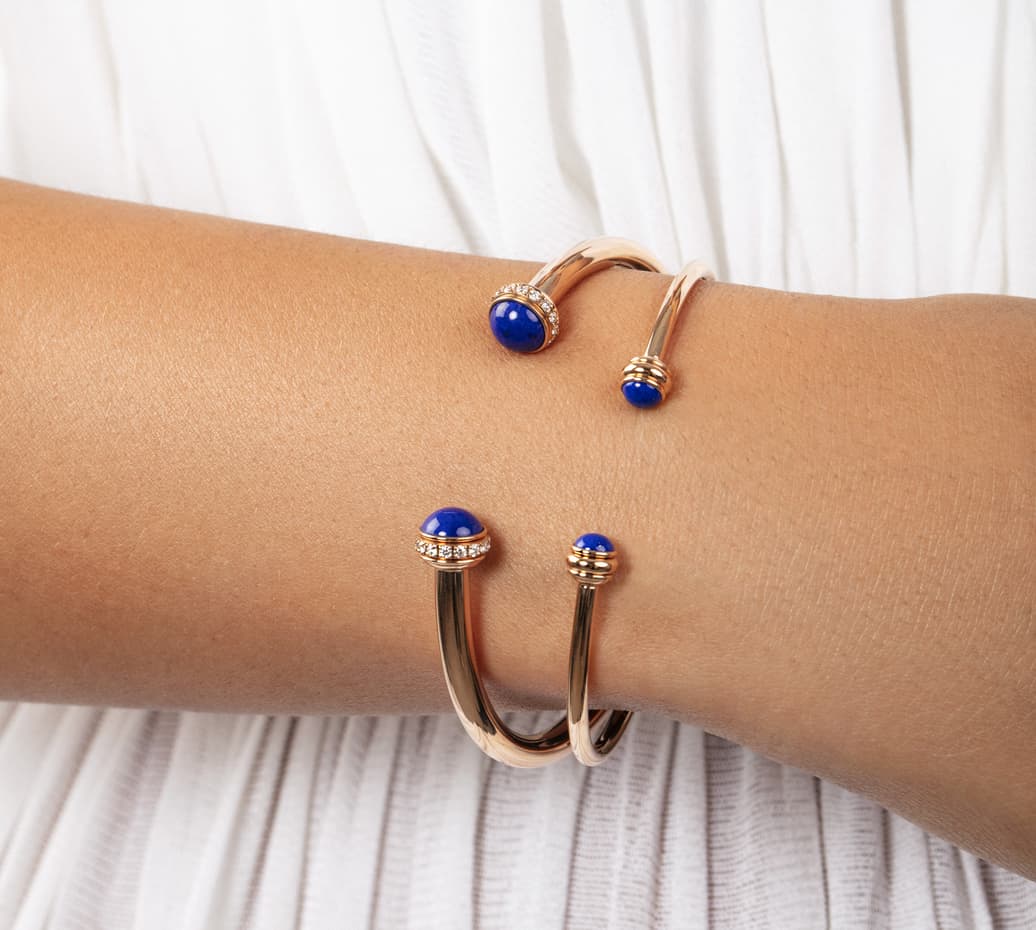 Piaget Rose Gold Lapis Lazuli Diamond Open Bangle Bracelet G36PA800