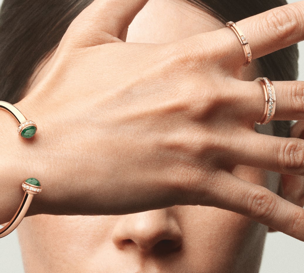 Rose gold Malachite Diamond open bangle bracelet - Piaget Luxury ...