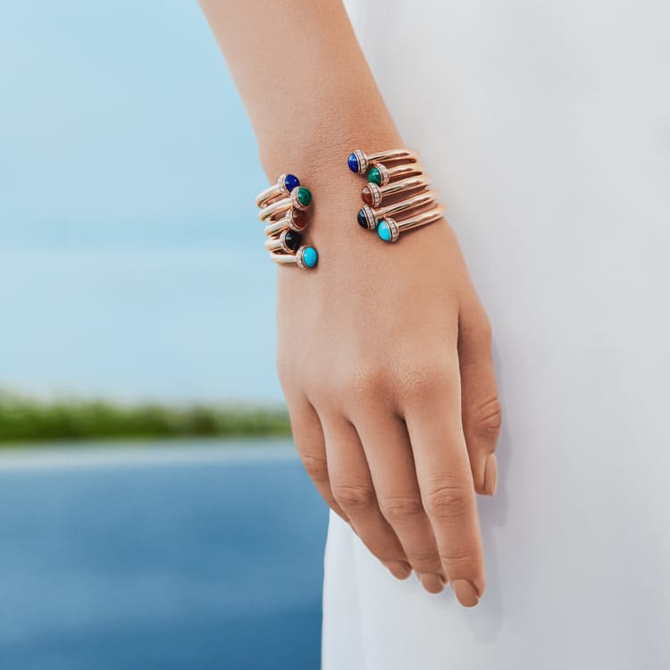 Piaget Rose Gold Turquoise Diamond Open Bangle Bracelet G36PA200